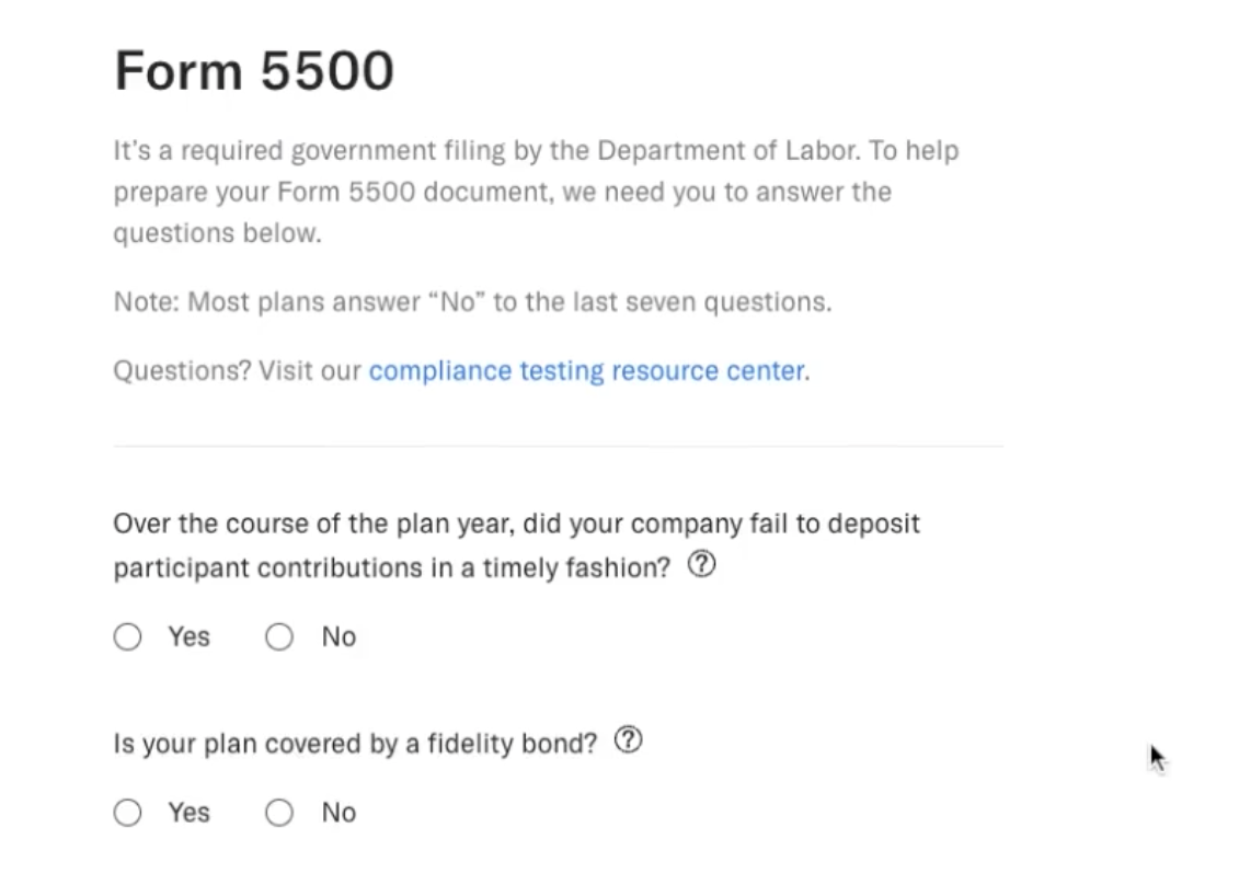 Annual compliance testing: Form 5500